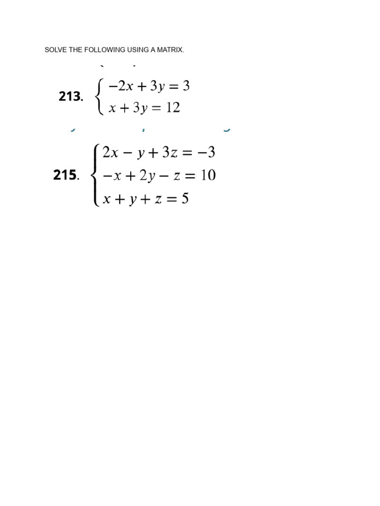 Solving Systems of Linear Equations Using A Matrix | PDF