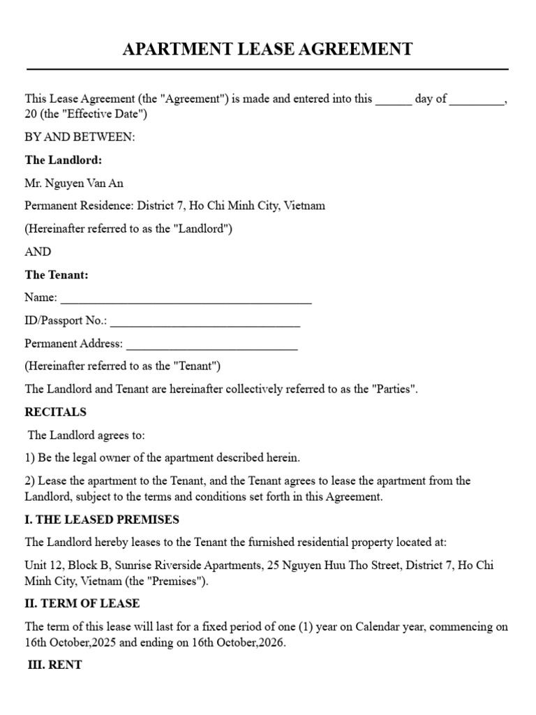 Apartment Lease Agreement Template | PDF | Leasehold Estate | Lease