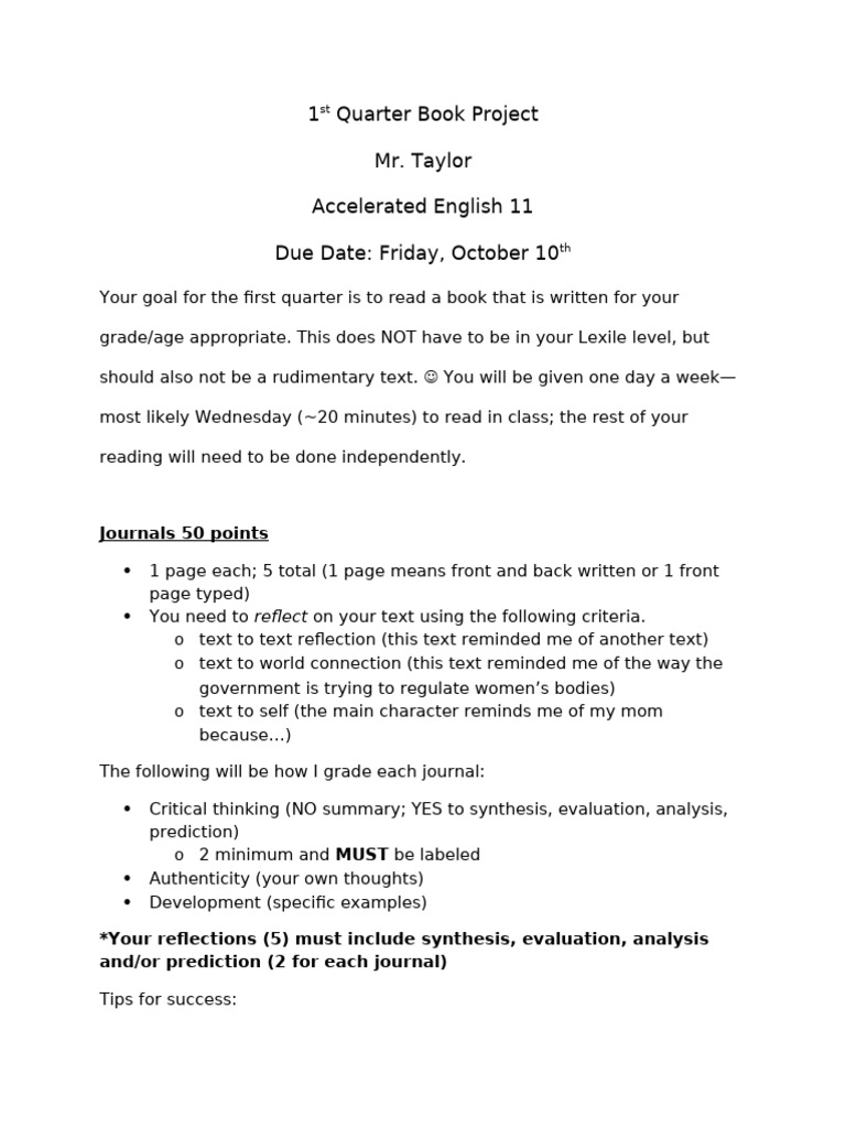 1st Quarter Book Project | PDF