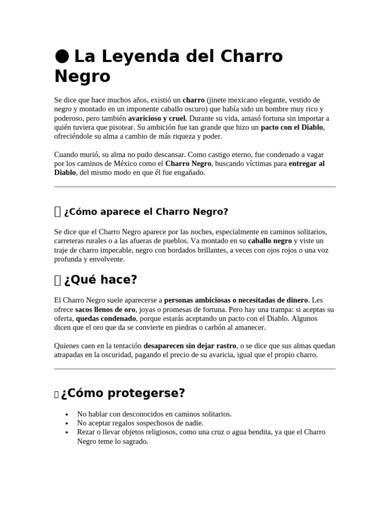 ? La Leyenda Del Charro Negro | PDF | México | Leyendas