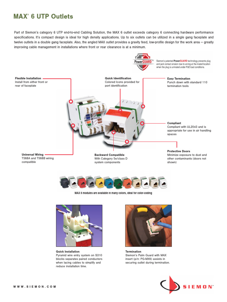 Siemon MAX 6 UTP Outlet Overview | PDF | Telecommunications Equipment ...