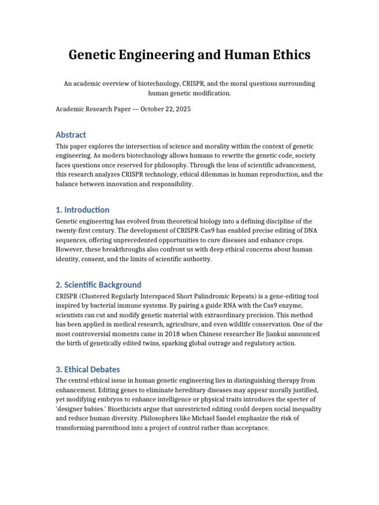 Genetic Engineering Ethics Overview | PDF | Crispr | Genetics