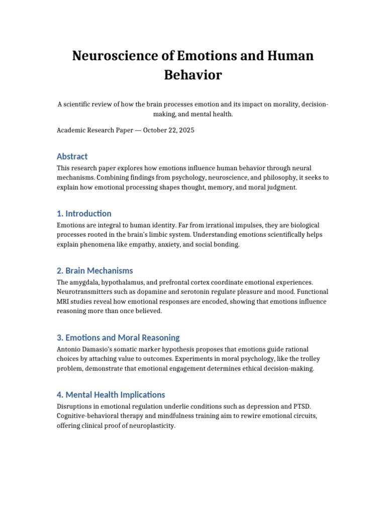 Neuroscience of Emotions and Human Behavior | PDF