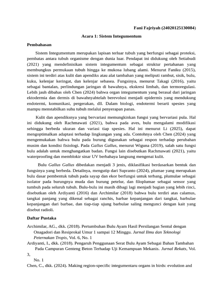Laprak Sistem Integumentum Laprak Fani | PDF