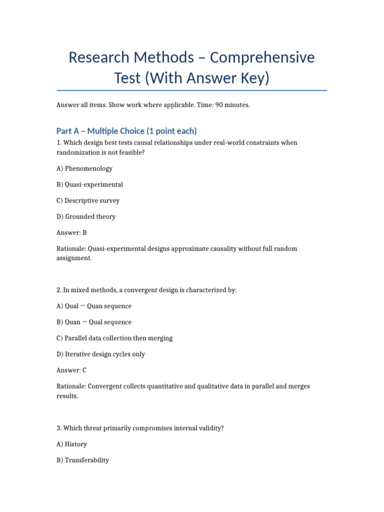 TestPaper 1 Research Methods With AnswerKey | PDF | Validity ...