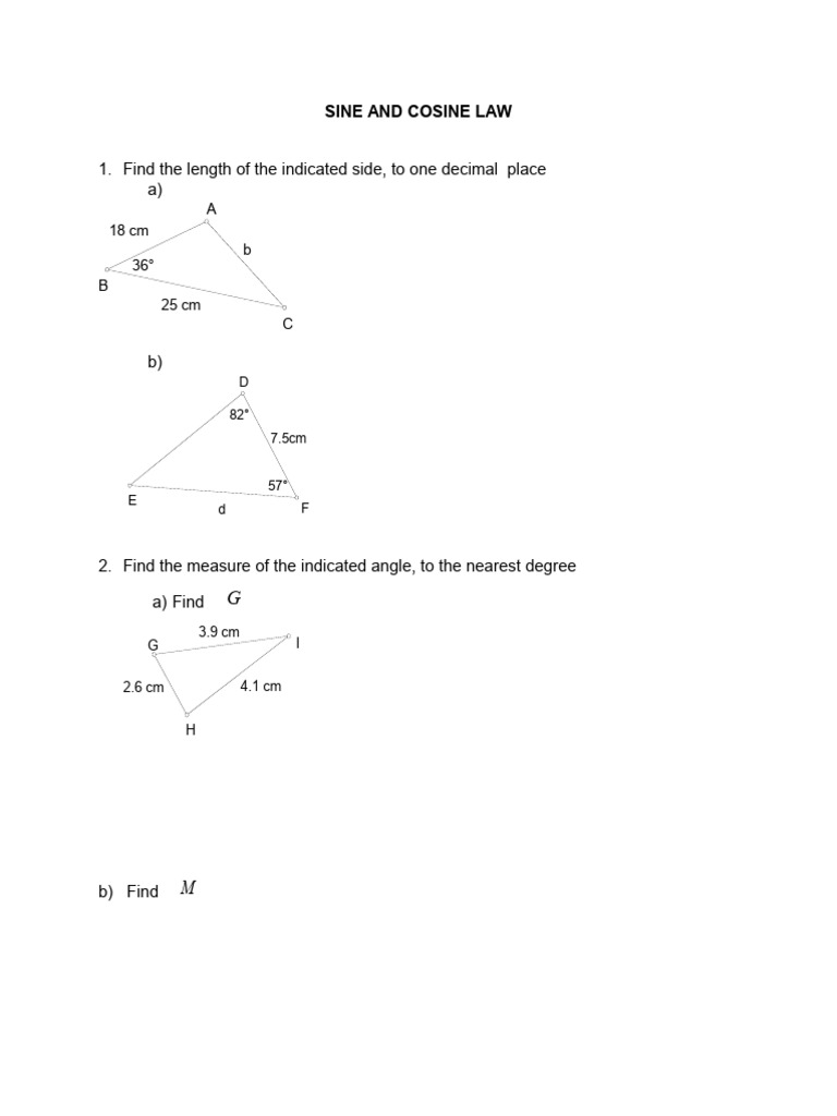 Sine and Cosine Law Problems Explained | PDF