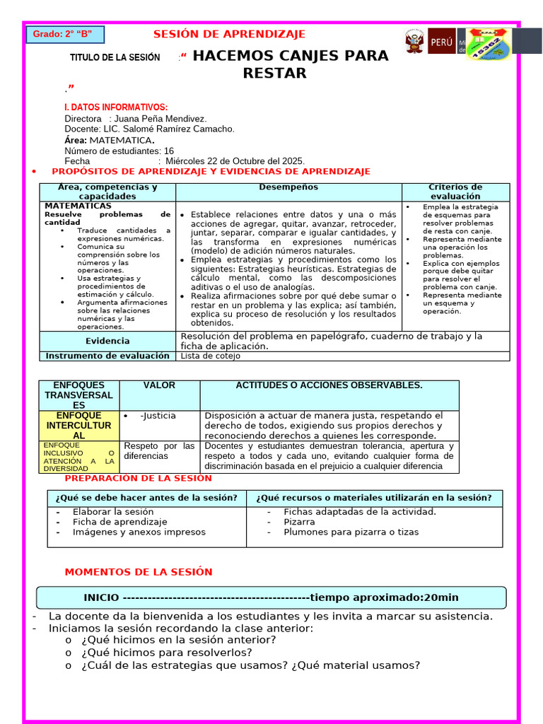 U7 S1 SESION D2 MAT HACEMOS CANJES PARA RESTAR | PDF | Aprendizaje