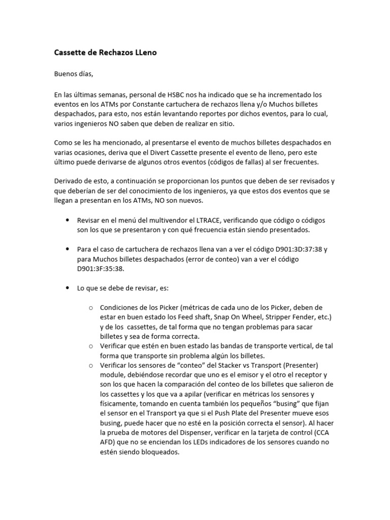 Soluciones para ATMs: Rechazos y Errores | PDF