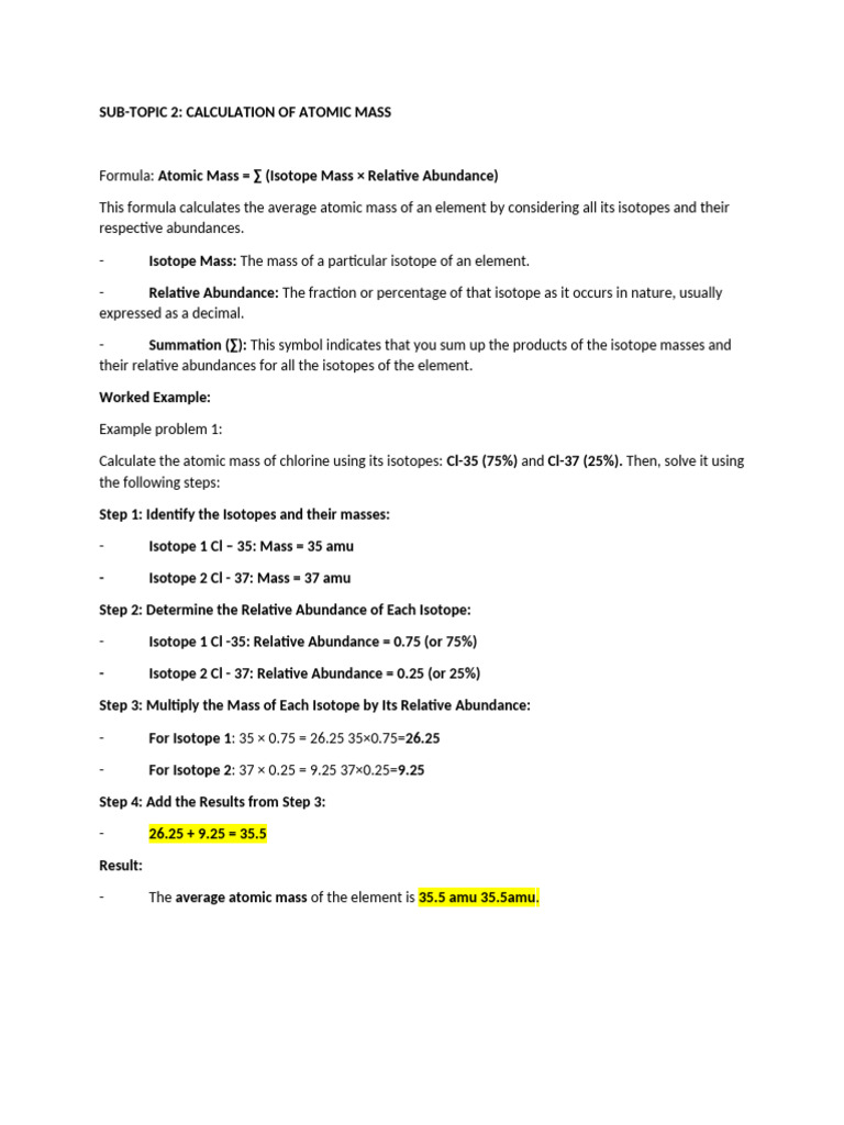 Calculating Atomic Mass of Isotope | PDF