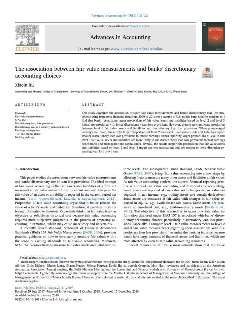 The Association Between Fair Value Measurements and Banks ...
