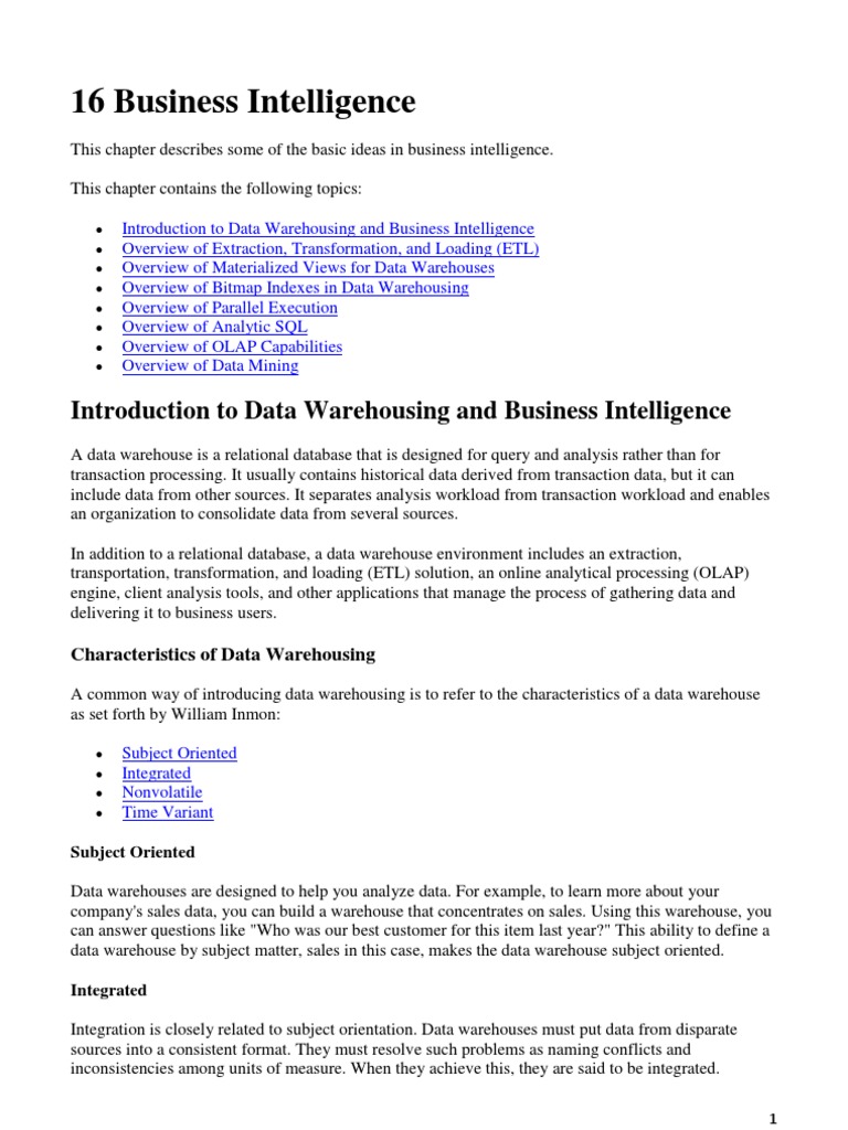 Introduction To Data Warehousing and Business Intelligence | Download ...