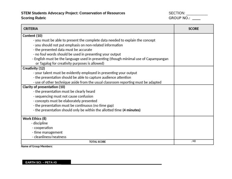 STEM Advocacy Project Scoring Rubric | PDF