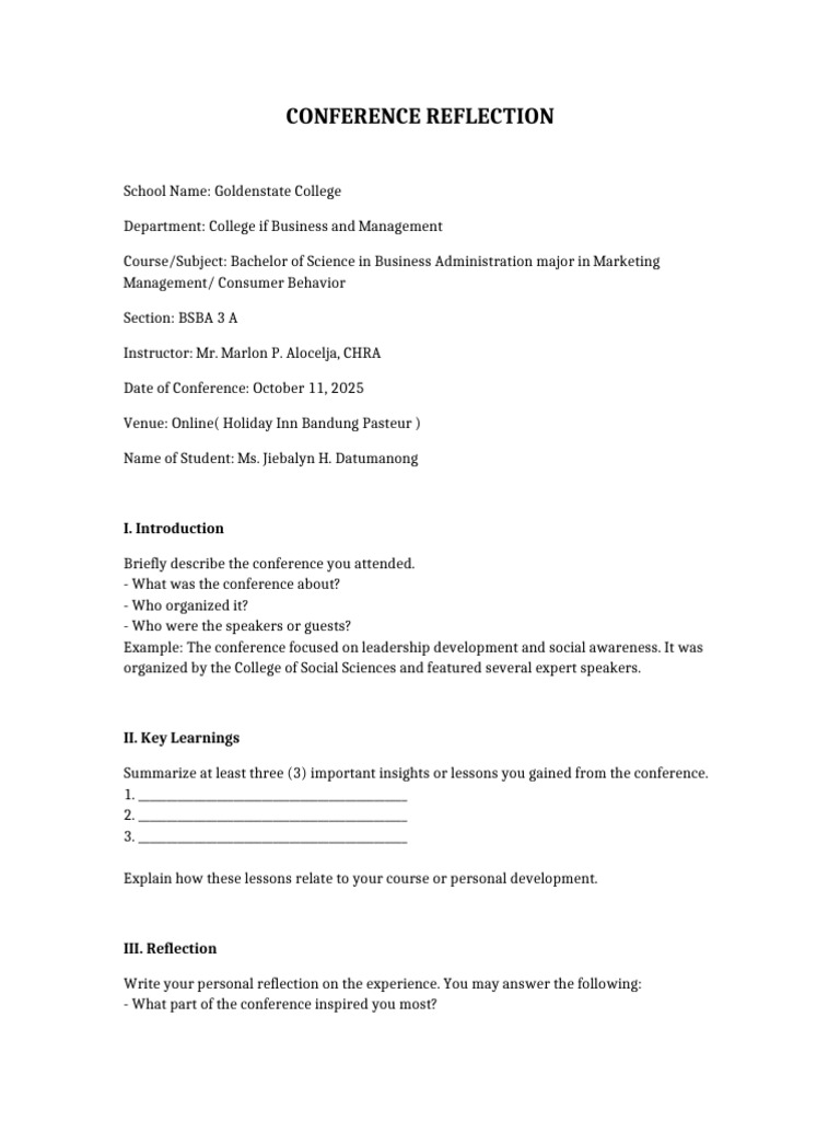 Conference Reflection Format | PDF