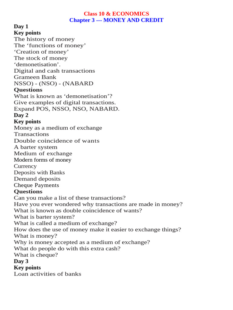 Eco 3 Money and Credit Lesson Plan | PDF | Money | Loans