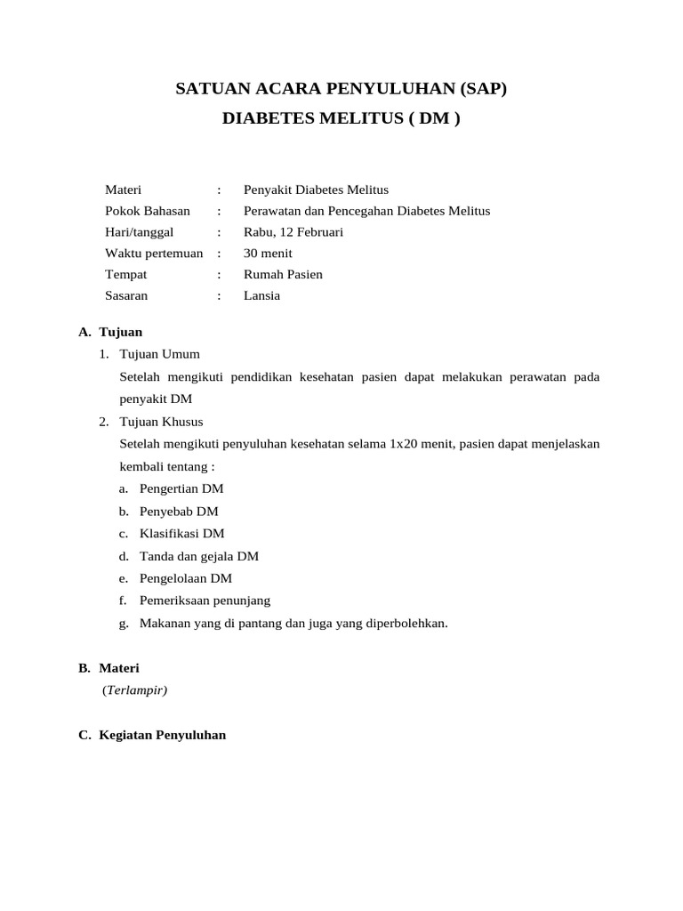 Satuan Acara Penyuluhan Sap Diabetes Mel | PDF