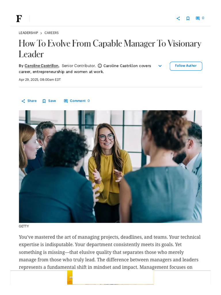Evolving from Manager to Visionary Leader | PDF | Leadership | Business