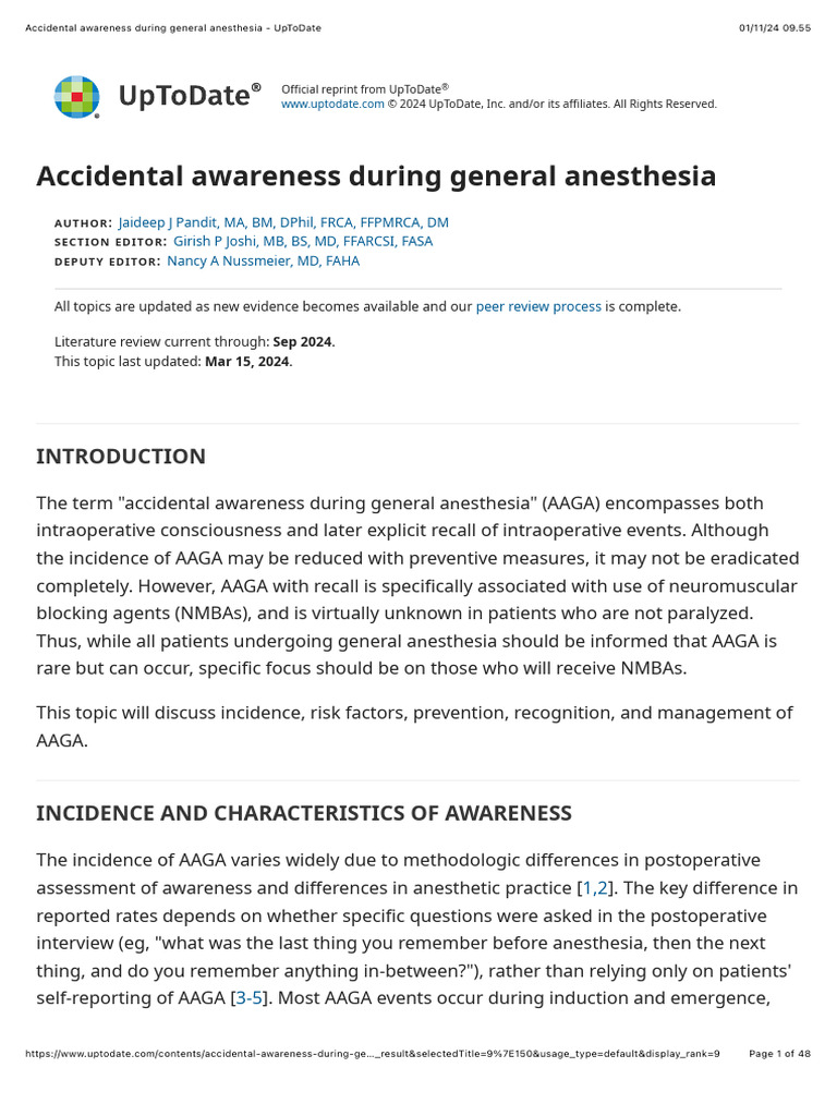 Accidental Awareness in Anesthesia | PDF | Anesthesia | Intravenous Therapy