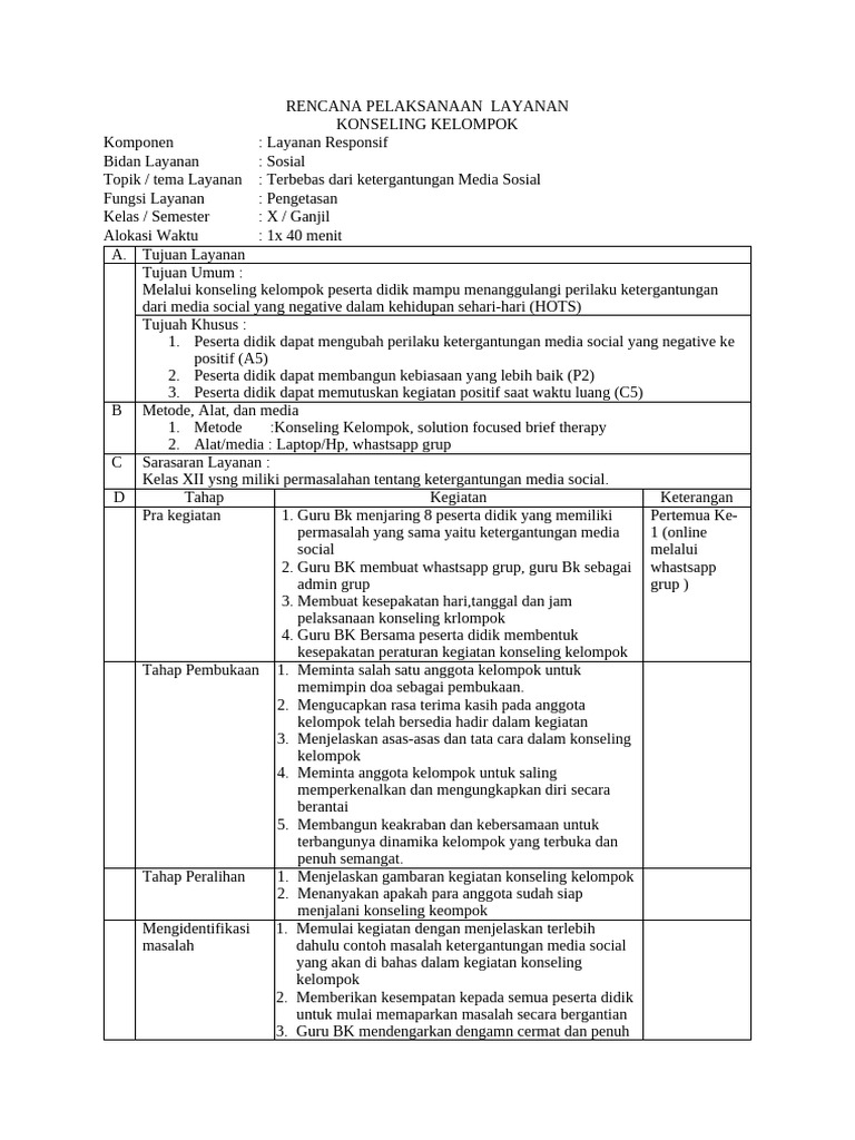 Contoh RPL Konseling Kelompok | PDF