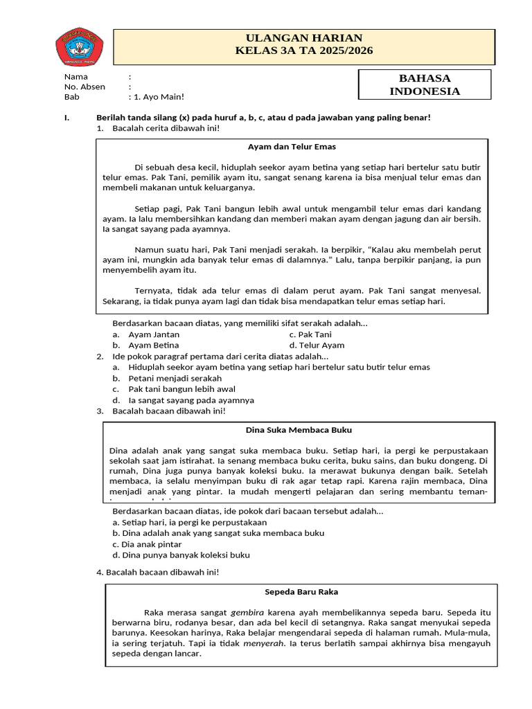 SOAL UH BINDO BAB 1 | PDF