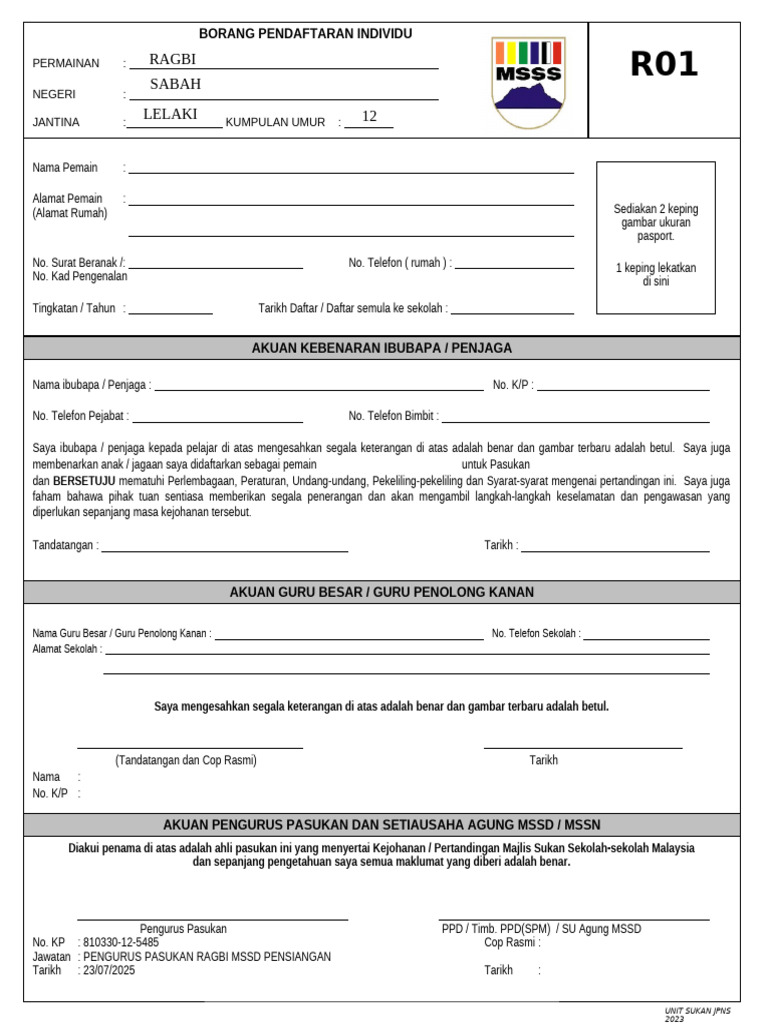 Borang r01 Msss 2025 | PDF