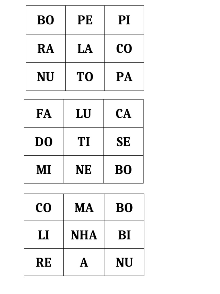 Bingo de Silabas | PDF
