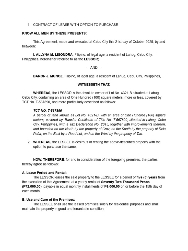 Munoz, Ysabel Allyna, B - PracticalExercise#4 | PDF | Lease | Civil Law ...