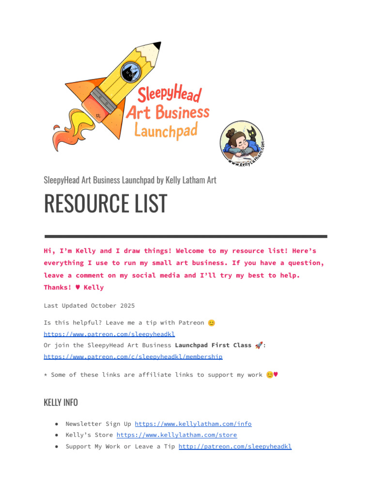 Kelly Latham Art Resource List | PDF | I Pad | Pencil
