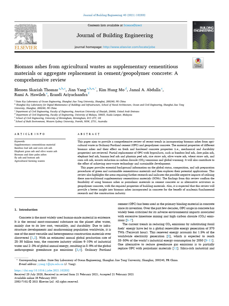 Biomass Ashes in Sustainable Concrete | PDF | Concrete | Cement