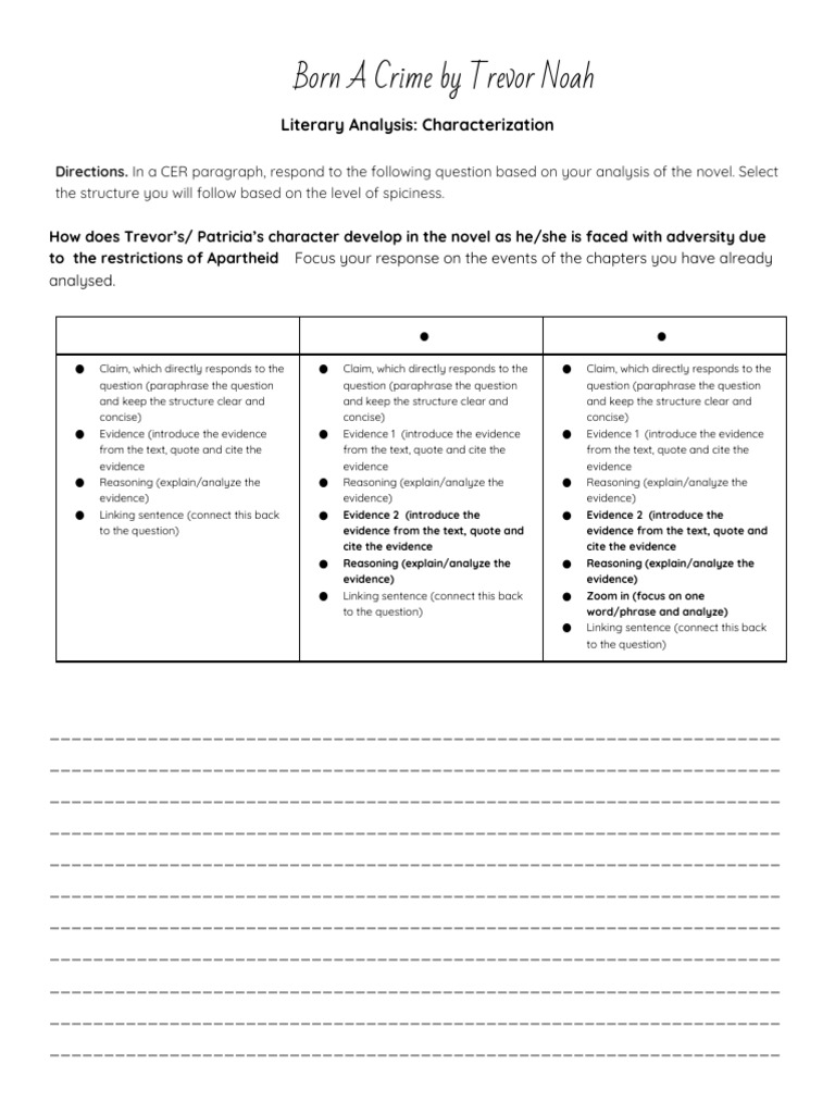 Literary Analysis - CER-style Paragraph BAC CH 1-14-15 | PDF | Linguistics