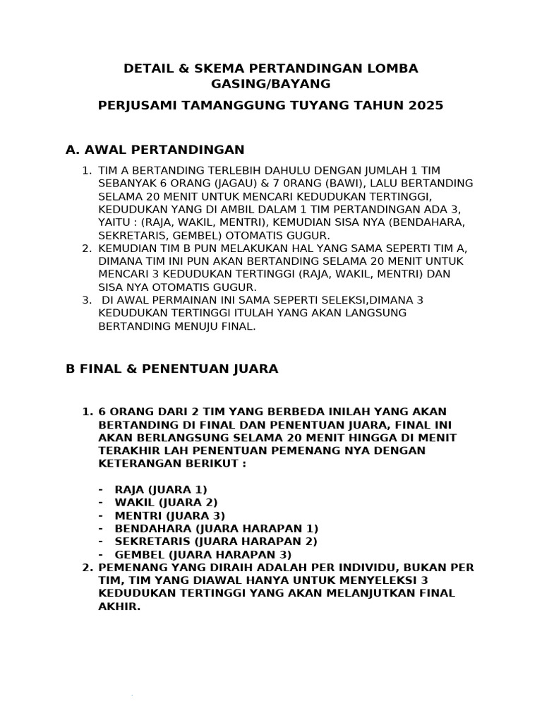 Detail & Skema Pertandingan Lomba Gasing | PDF