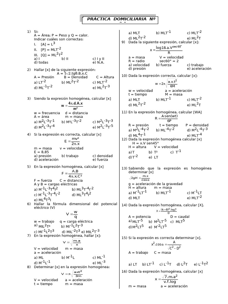 Dimensiones y Homogeneidad en Física | PDF | Vector Euclidiano | Velocidad