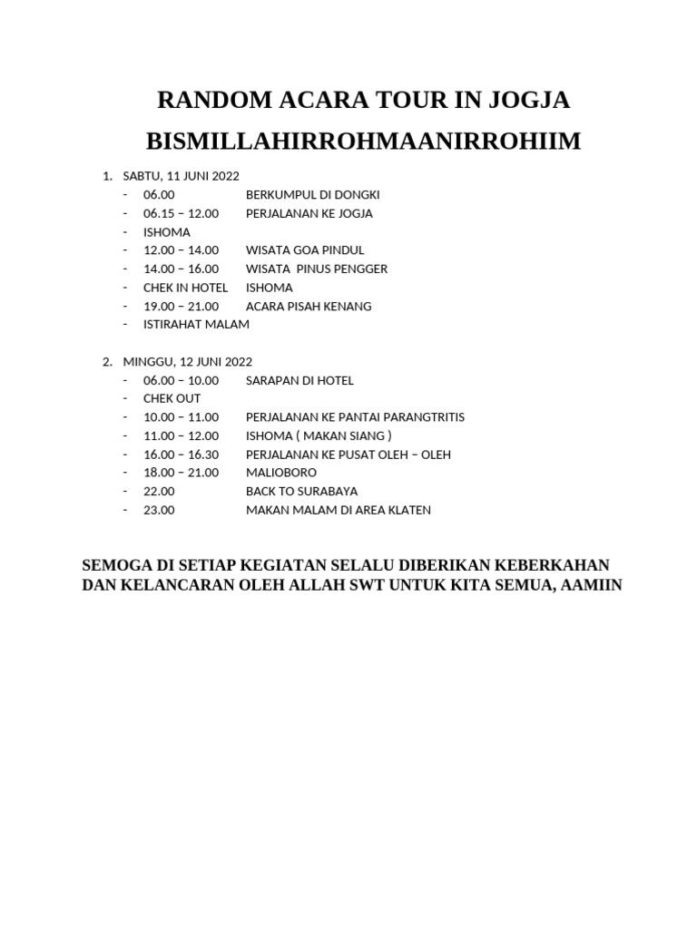Random Acara Tour in Jogja | PDF