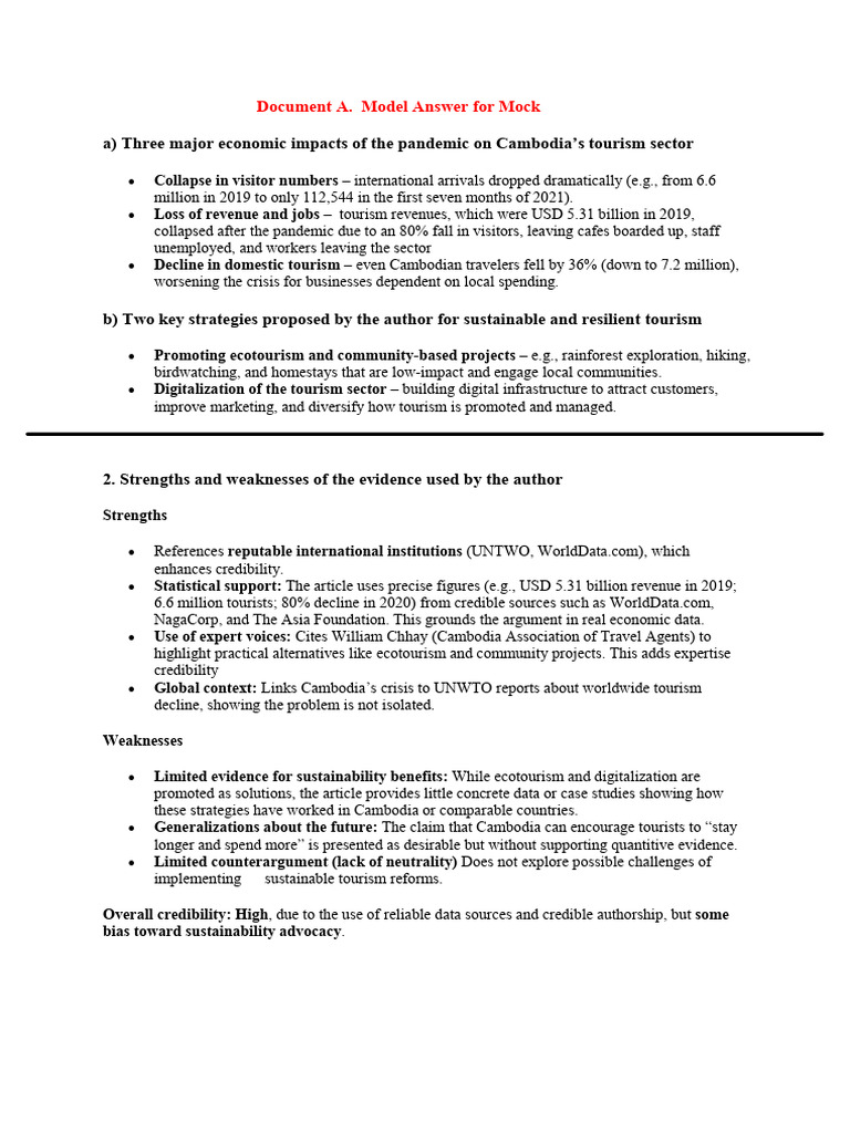 Mock Doc A (Model Answer) PDF | PDF | Tourism | Cambodia
