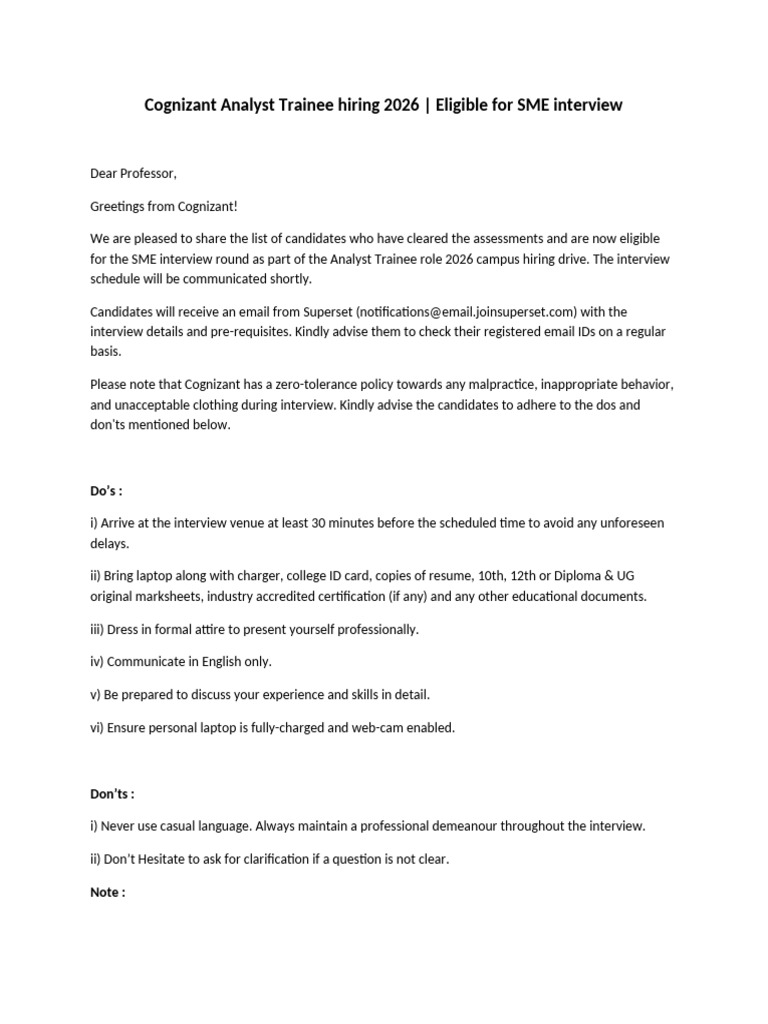 Cognizant - Interview Guidelines | PDF