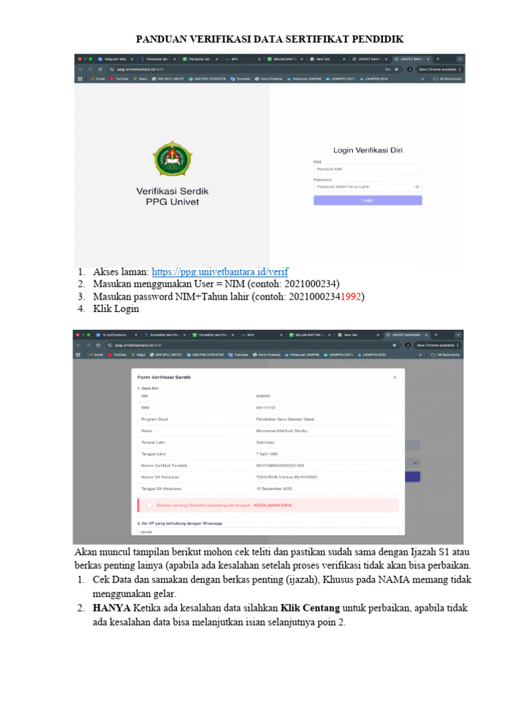 Panduan Verifikasi Data Sertifikat Pendidik | PDF