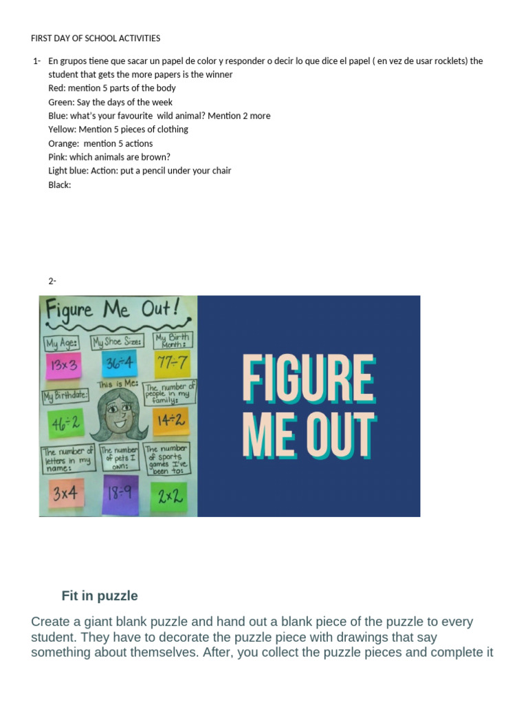 Engaging First Day School Activities | PDF