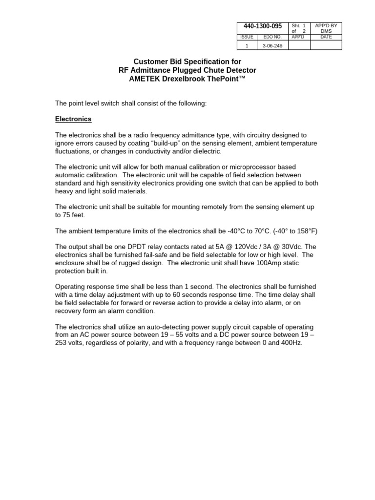 Bid Plugged Chute Detector Level Switch English | PDF | Electronics | Power Supply