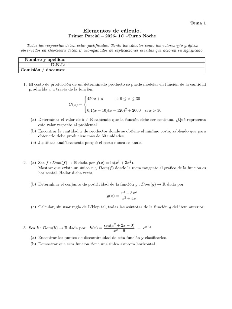 1erparcial TN 1S 2025 | PDF | Función (Matemáticas) | Asíntota