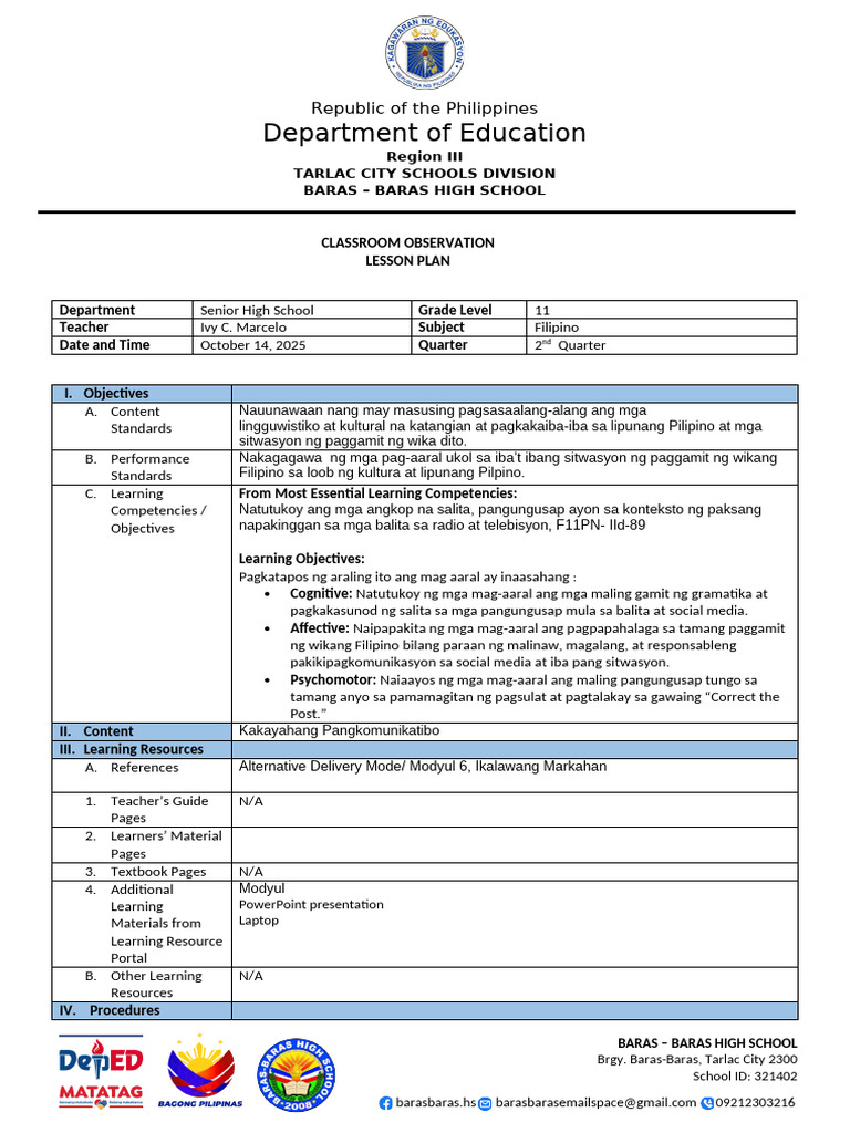 Filipino LP COT | PDF