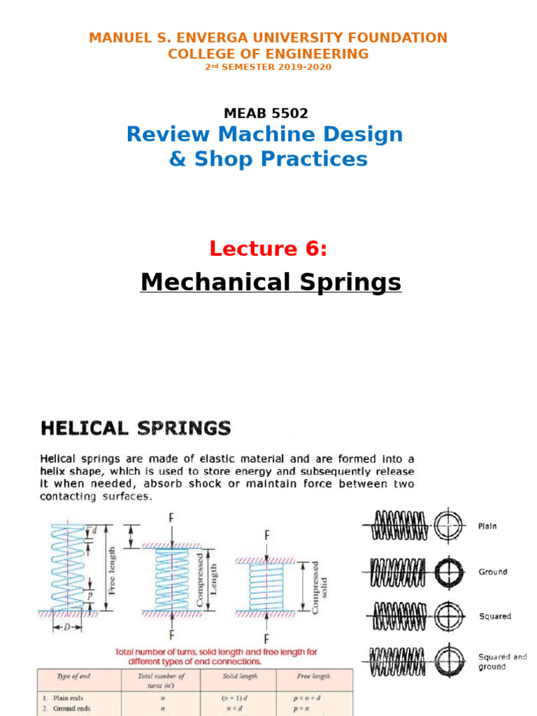 Mechanical Springs Lecture Notes | PDF