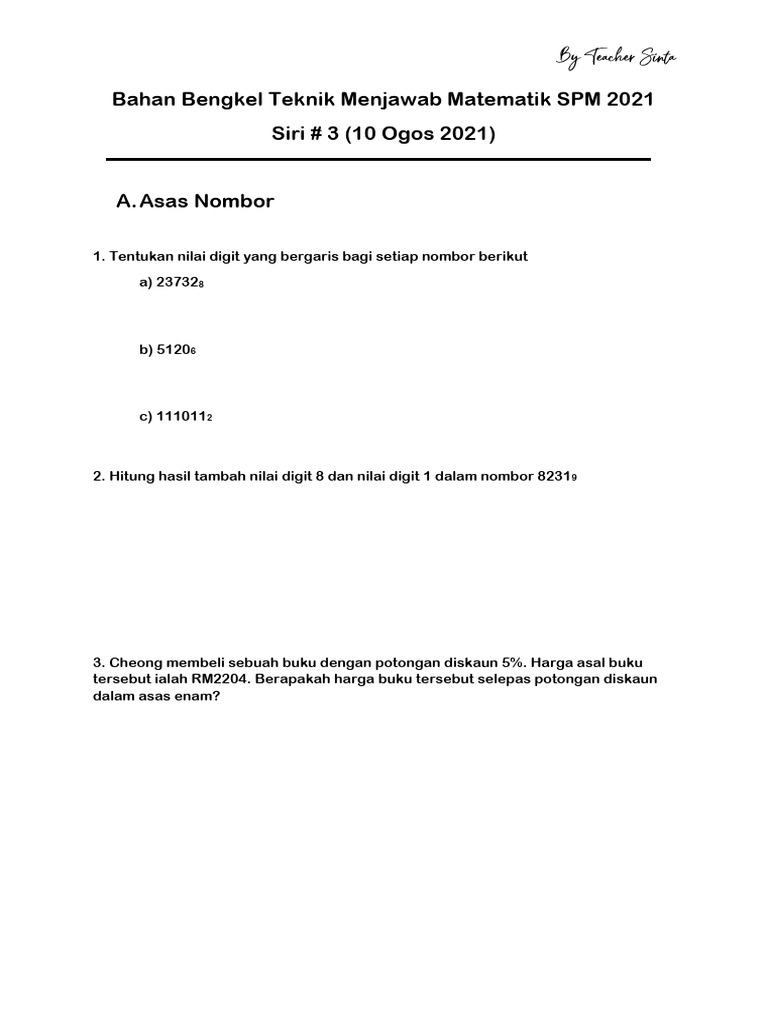 #3 Bahan Bengkel Teknik Menjawab Matematik SPM 2021 | PDF