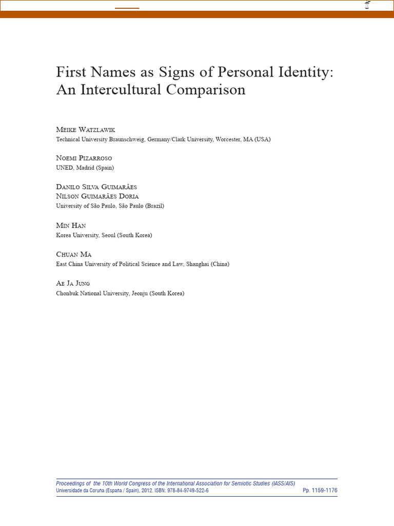 First Names and Personal Identity Analysis | PDF | Chinese Language ...