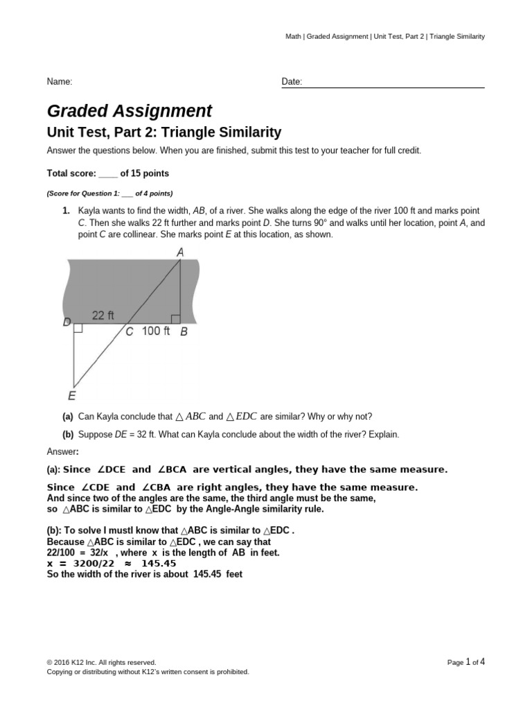 Triangle Similarity Unit Test Guide | PDF | Triangle | Triangle Geometry