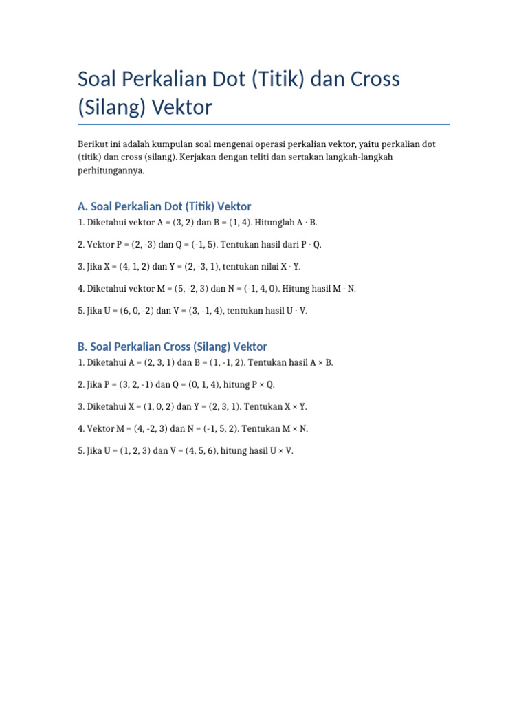 Soal Perkalian Vektor Dot dan Cross | PDF