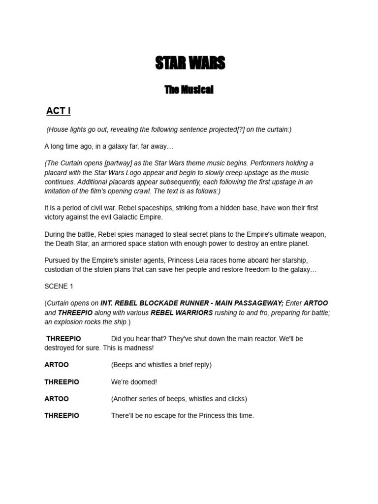 Star Wars: The Musical Act I Script | PDF | Obi Wan Kenobi | Jedi