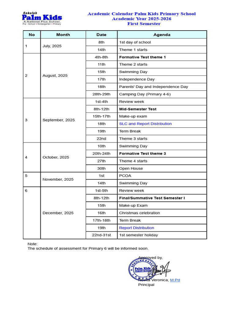 Academic Calendar Palm Kids Primary School | PDF | Academic Term ...