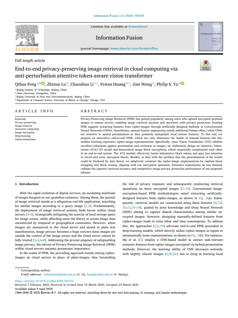 End-To-End Privacy-Preserving Image Retrieval in Cloud Computing Via ...