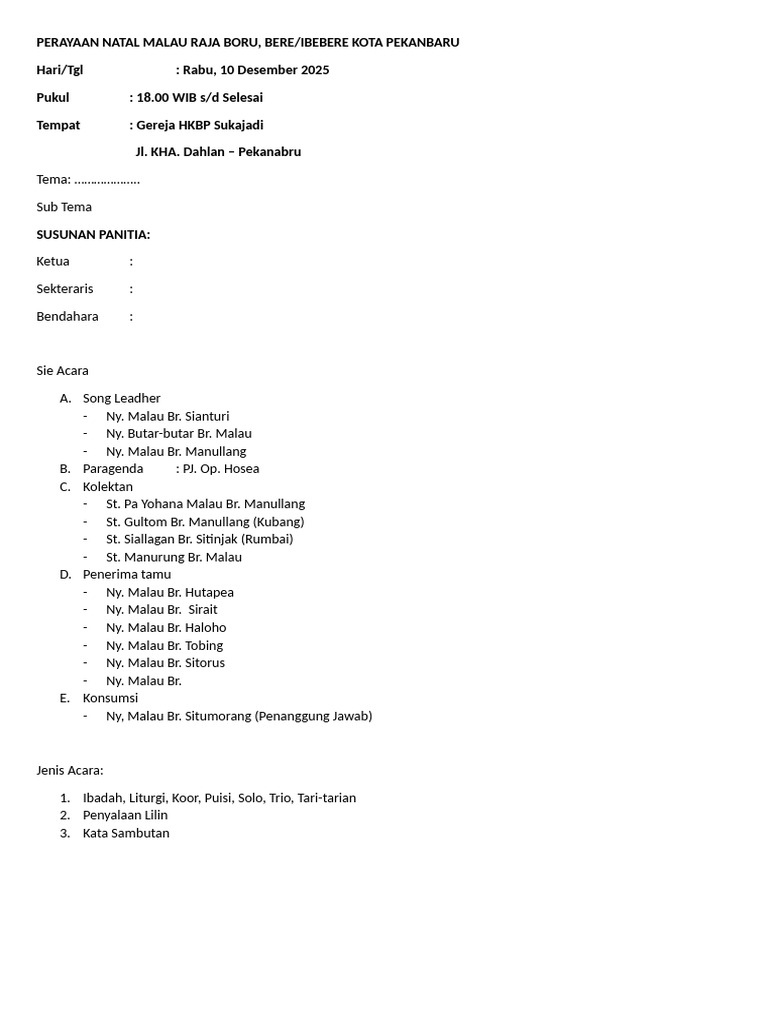 Perayaan Natal Malau di Pekanbaru | PDF