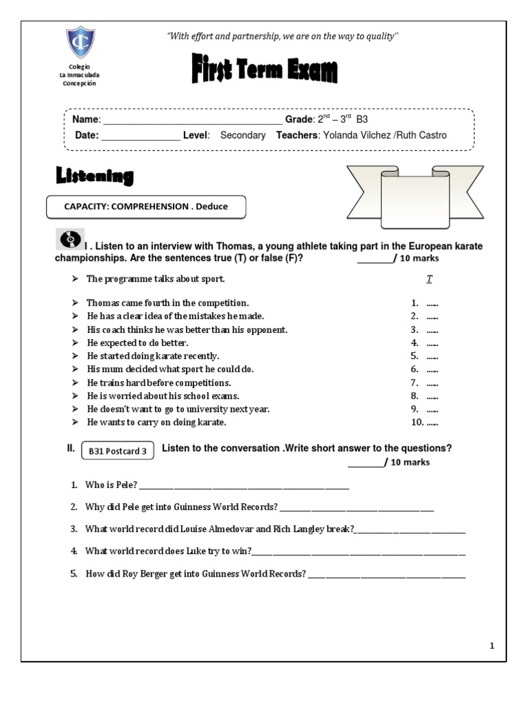 English Exam B3.with Key Answers | PDF