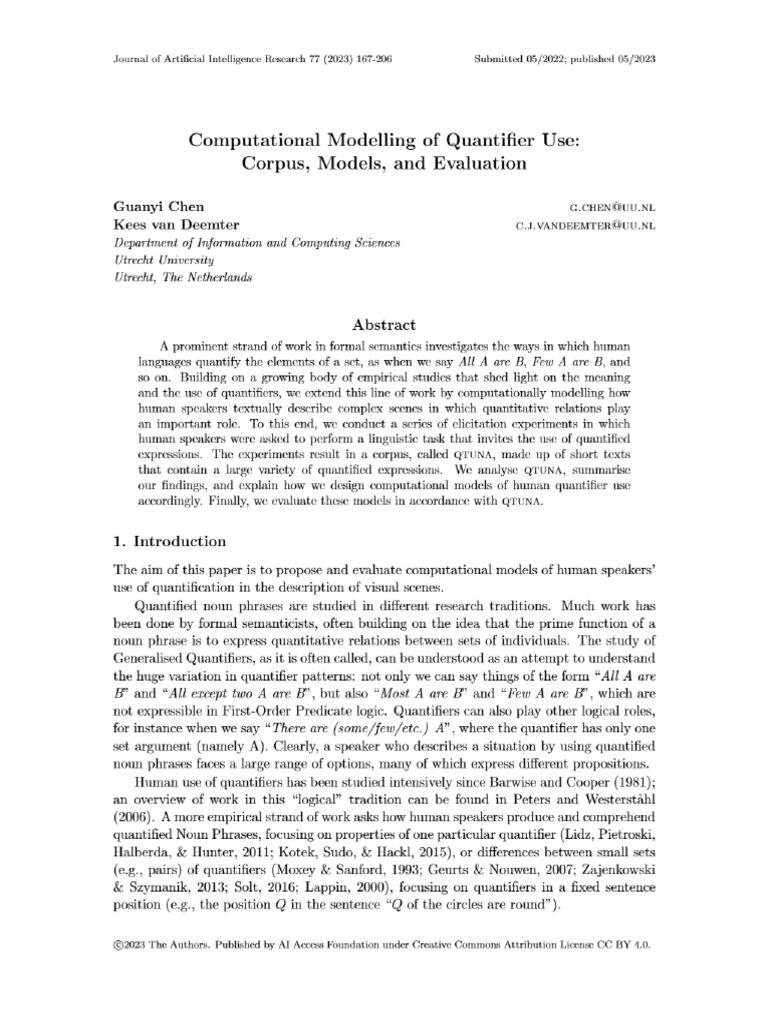 Computational Modelling of Quantifier Use - Corpus, Models, and Evaluation | PDF